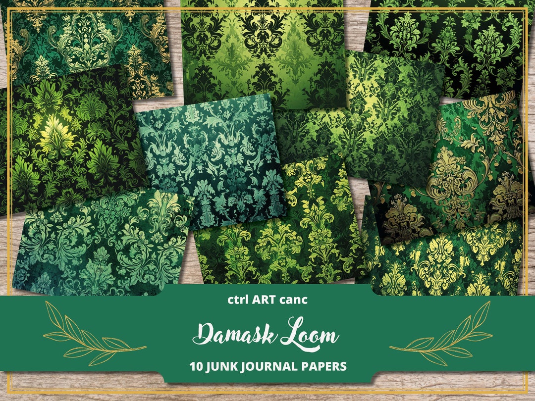 Green Damask Digital Paper: Junk Journal Kit (digital Download) - Etsy