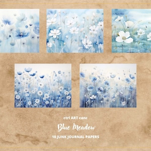 Blue Floral Junk Journal Kit Printable Floral Paper Blue Paper for ...