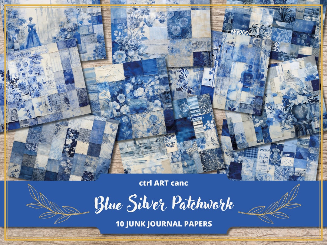 Blue Patchwork Collage Junk Journal Kit Scrapbook Paper for Scrapbook ...