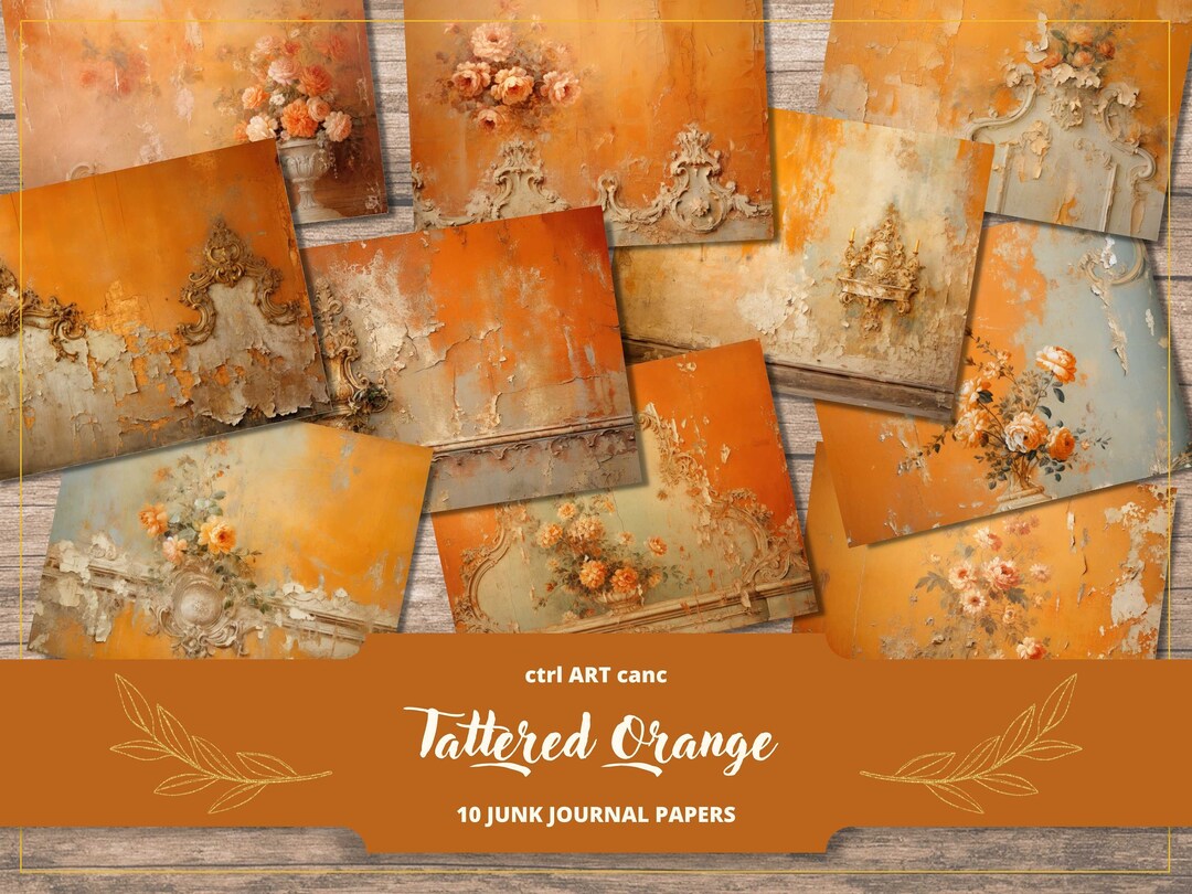 Tattered Orange Digital Paper Orange Journal Paper for Junk Journal ...