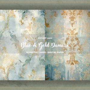 Tattered Blue and Gold Damask Printable, Blue & Gold Paper, Journal Kit ...