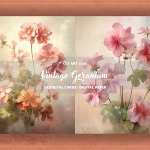 Vintage Geranium Printable, Geranium Paper, Romantic Decor, Journal Kit ...