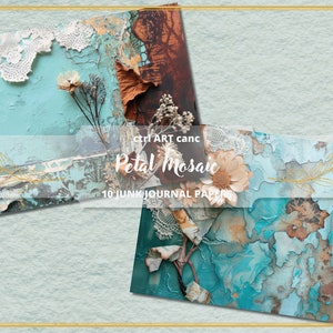 Floral Teal Collage Journal Kit Abstract Lace Background Floral ...