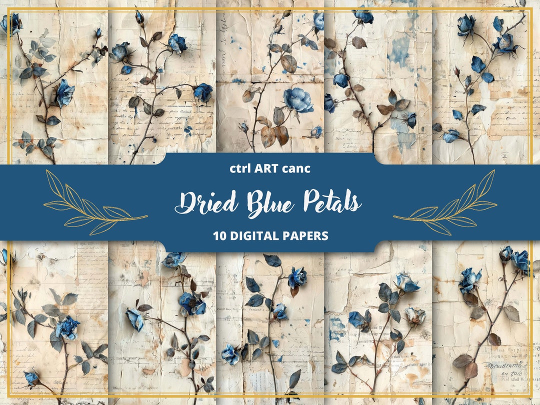 Dried Blue Roses Paper Old Paper Vintage Junk Journal Vintage Flowers ...