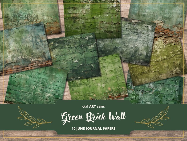 Brick Wall Texture Junk Journal Paper Green Scrapbook Digital Paper for ...