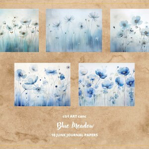 Blue Floral Junk Journal Kit Printable Floral Paper Blue Paper for ...