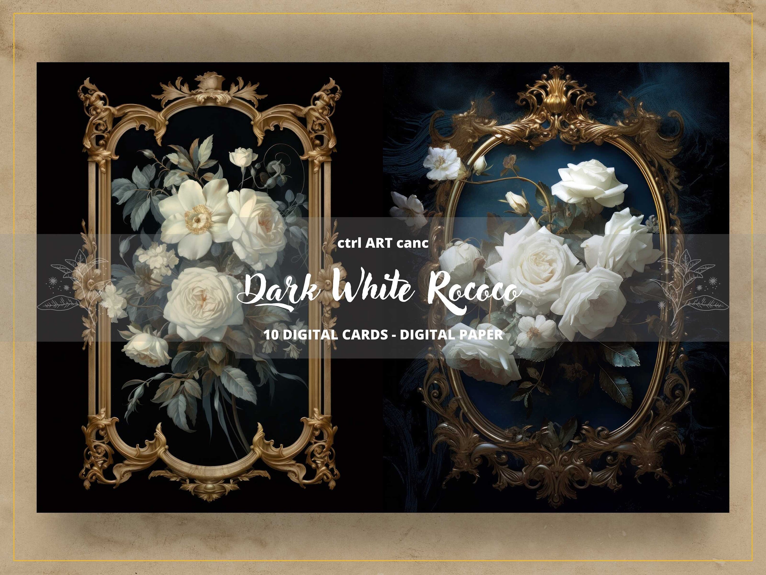 Dark White Rococo Roses Printable Dark Rose Printable - Etsy
