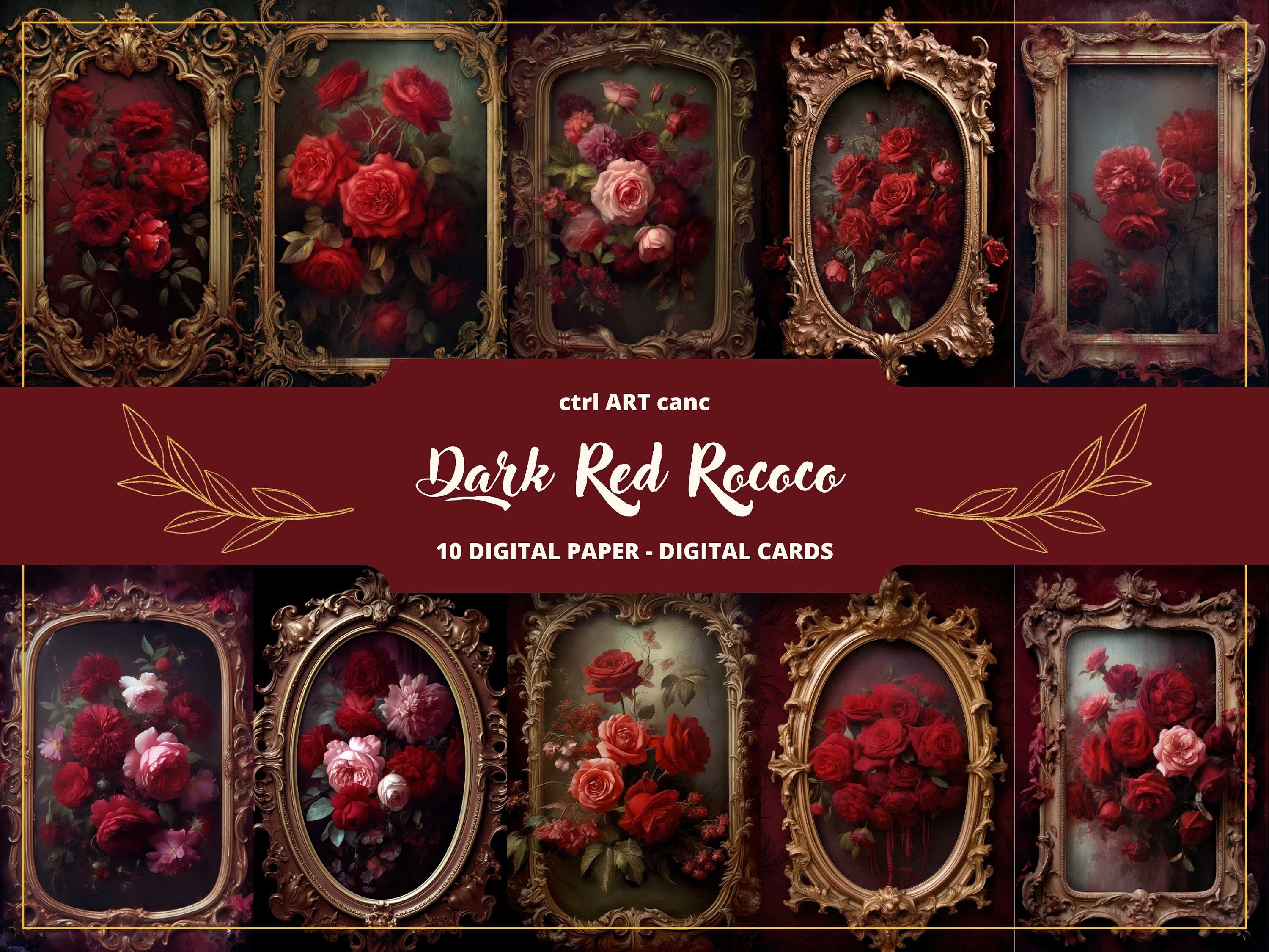 Dark Red Rococo Roses Printable Dark Rose Printable Journal - Etsy