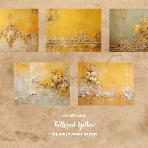 Tattered Yellow Digital Paper Yellow Journal Paper for Junk Journal ...