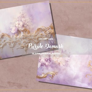 Purple Journal Paper Junk Journal Paper Purple Damask Printable Paper ...