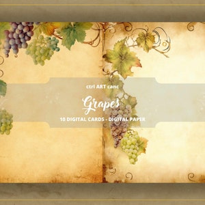 10 Grapes Printable Paper, Wine Digital Paper, Grapes, Junk Journal ...