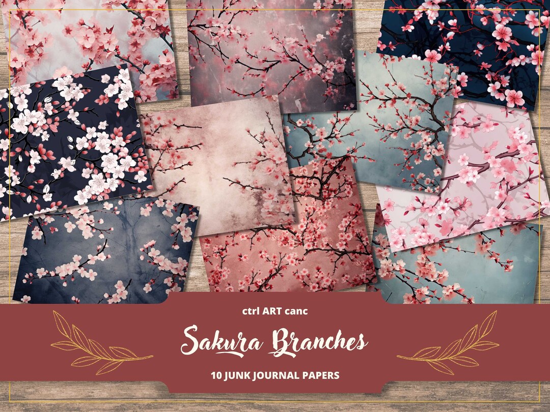 Sakura Journal Kit Cherry Blossoms Scrapbook Paper Japanese Printable ...