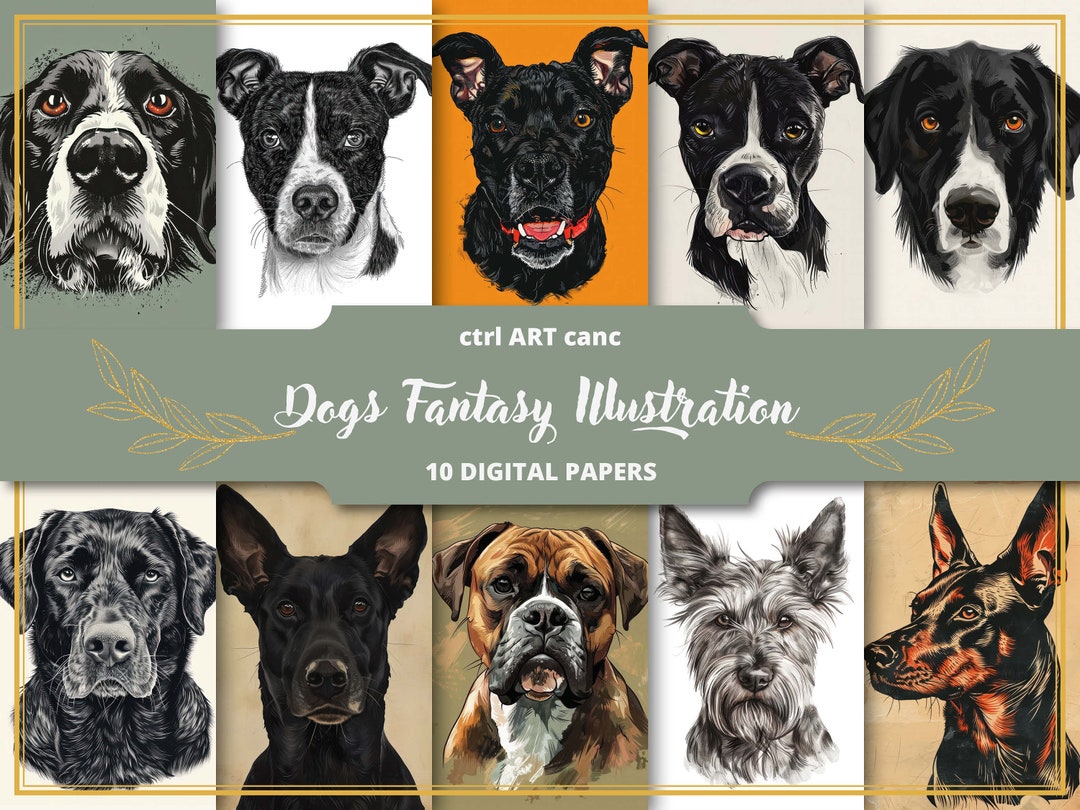 Dog Illustration Images POD Commercial Use Dogs Images for Print on ...