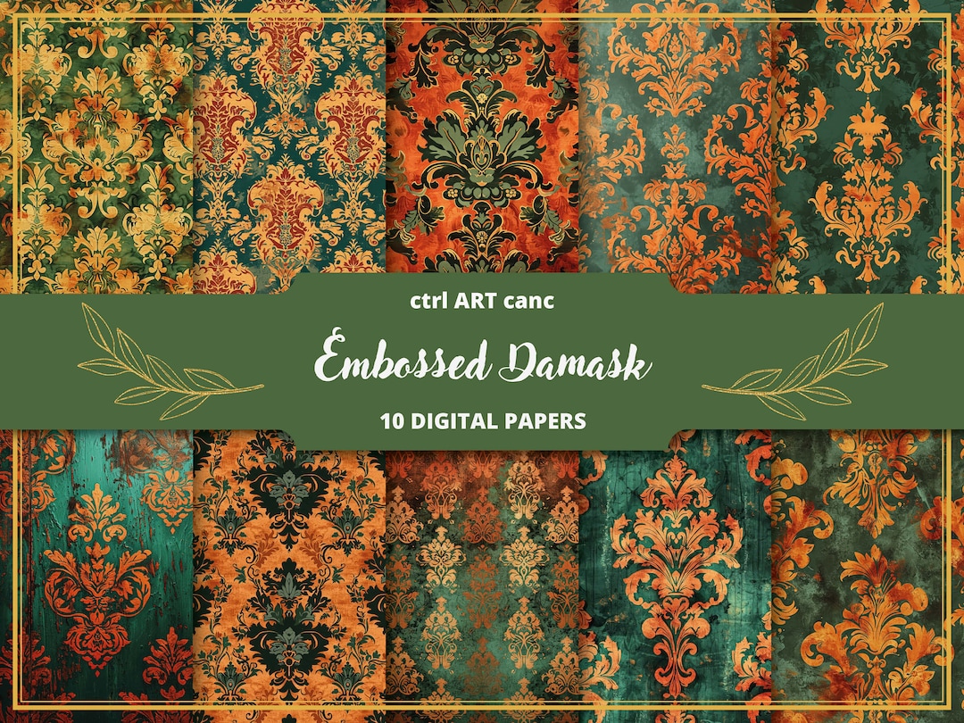 Orange Damask Digital Paper Damask Printable Paper Damask Pattern ...