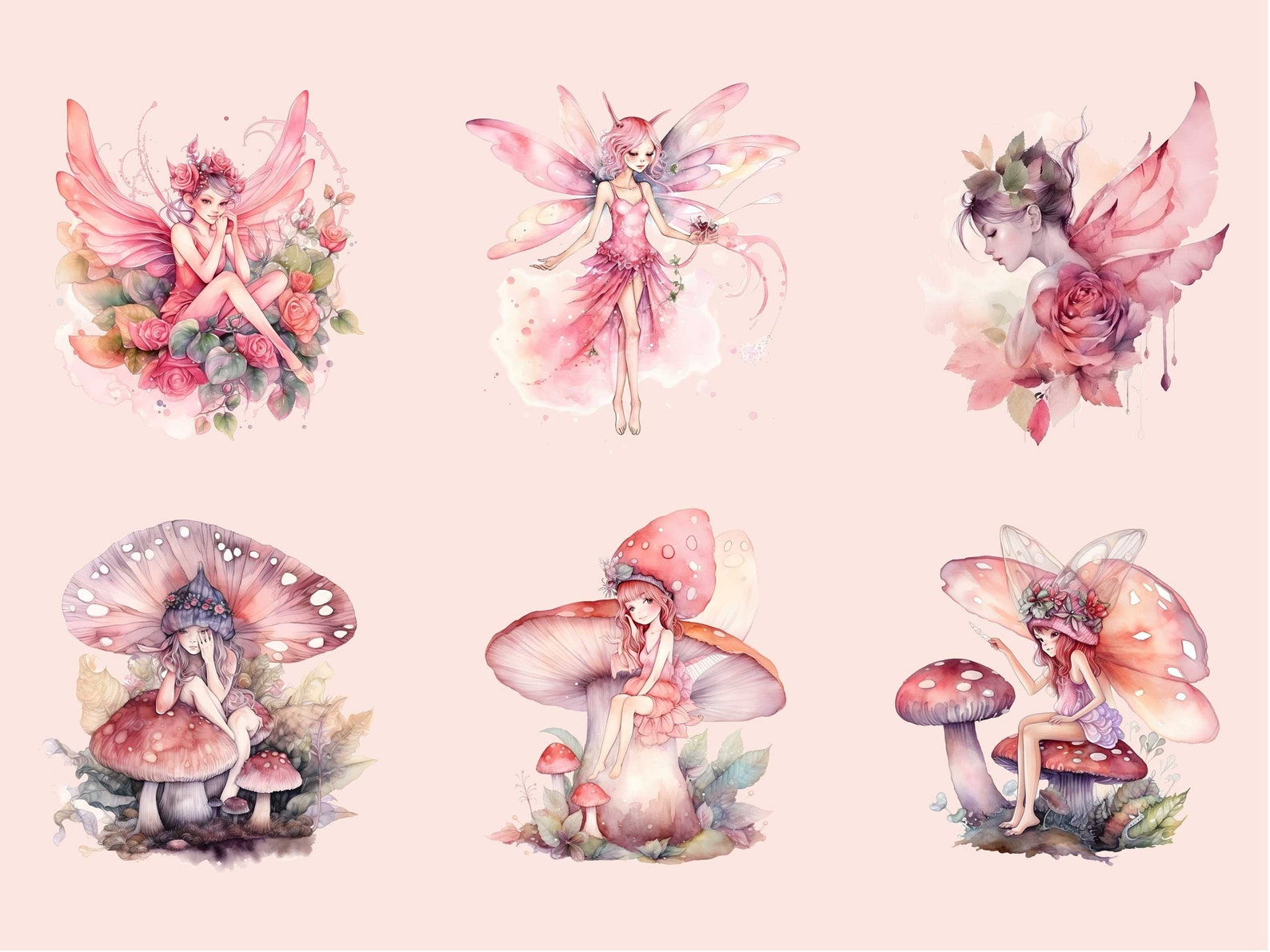 Pink Fairy Watercolor Clipart: Enchanted Forest PNG Bundle (30 Files ...