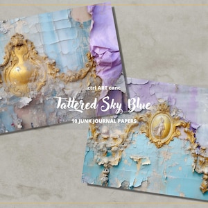 Tattered Blue Digital Paper Blue Journal Paper for Junk Journal ...