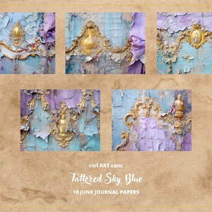 Tattered Blue Digital Paper Blue Journal Paper for Junk Journal ...