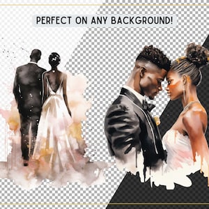 Black Bride and Groom Watercolor Clipart: Wedding PNG (digital Download ...