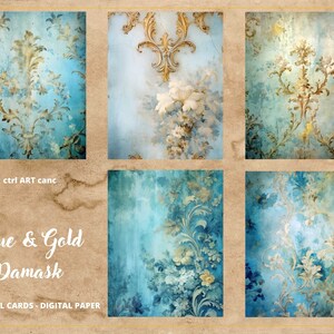 Tattered Blue and Gold Damask Printable, Blue & Gold Paper, Journal Kit ...