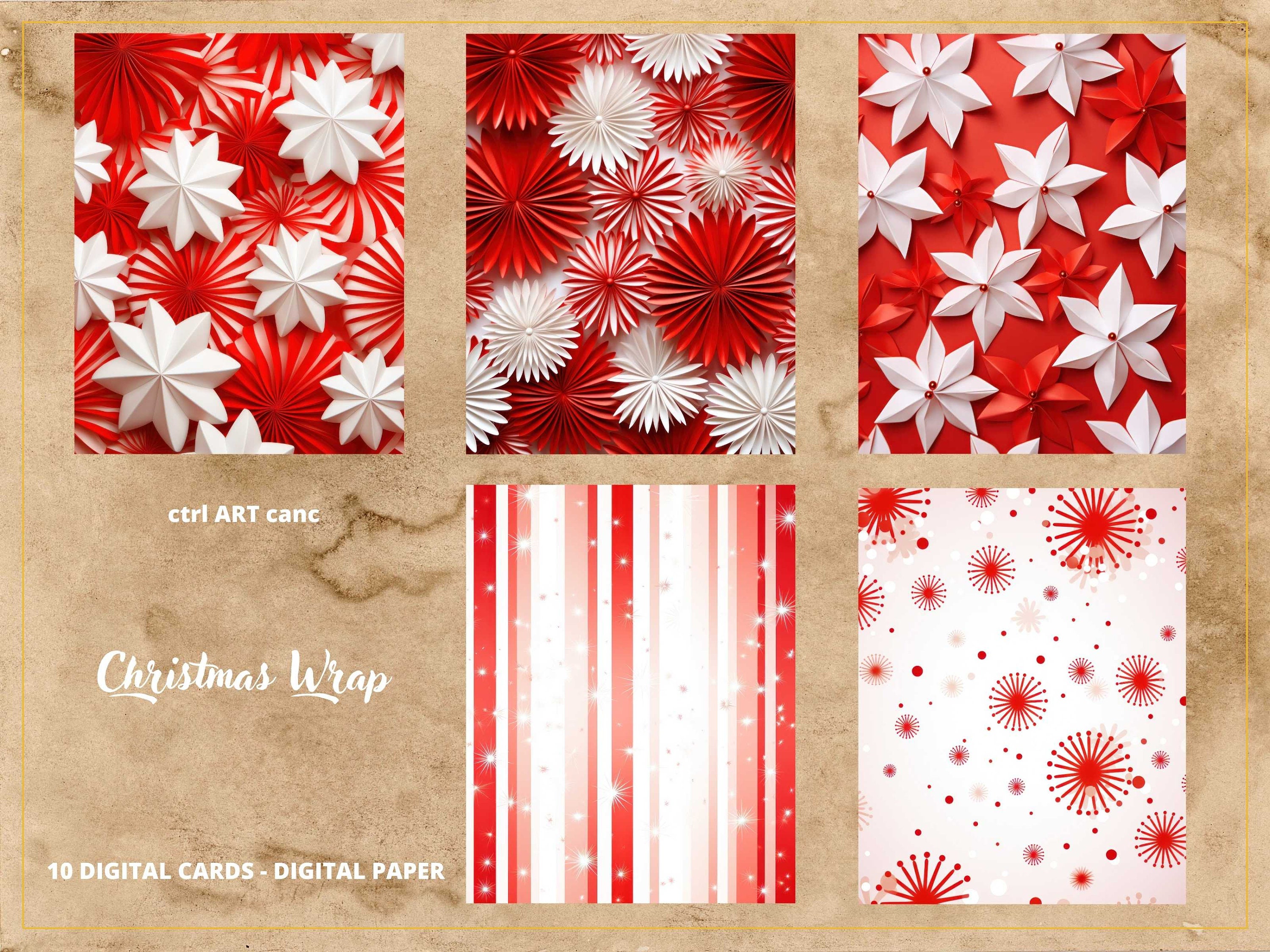 Red & White Christmas Digital Paper, Christmas Wrapping Paper, Junk ...