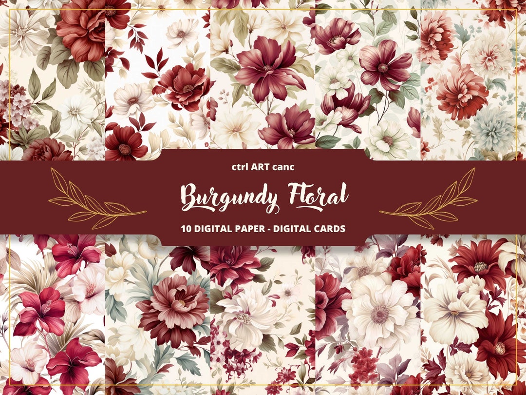 Burgundy Journal Digital Paper, Junk Journal Paper, Scrapbooking Paper ...