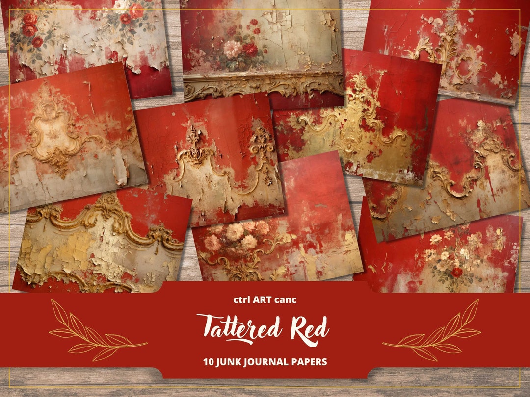 Tattered Red Digital Paper Red Journal Paper for Junk Journal Printable ...