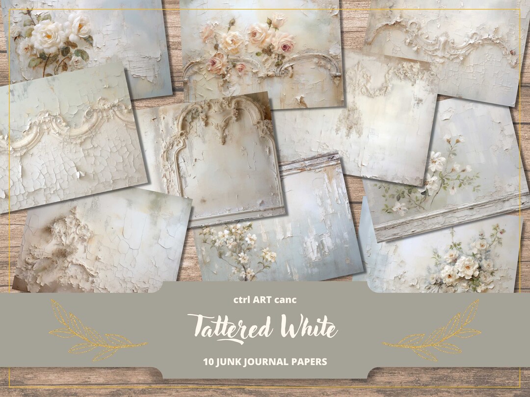 Tattered White Digital Paper White Journal Paper for Junk Journal ...