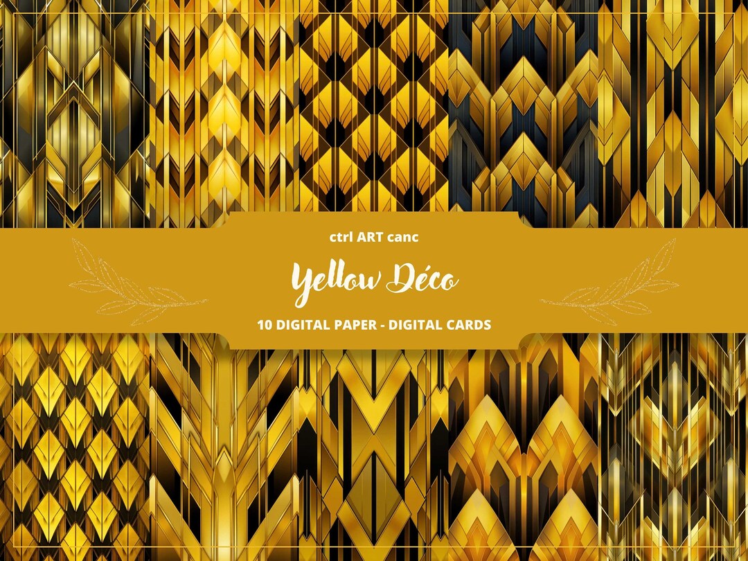 Yellow Déco, Art Nouveau Junk Journal Paper, Printable, Art Nouveau ...