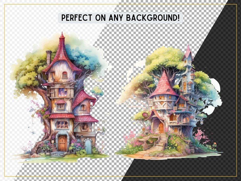 Fairy Tale House Clipart: Whimsical Fantasy PNG Bundle (digital ...