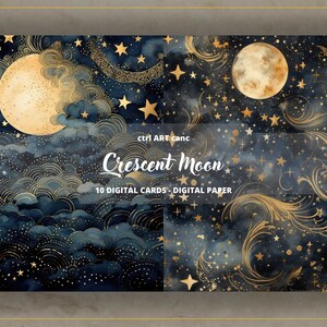 Crescent Moon Digital Paper: Night Sky Scrapbook (digital Download) - Etsy