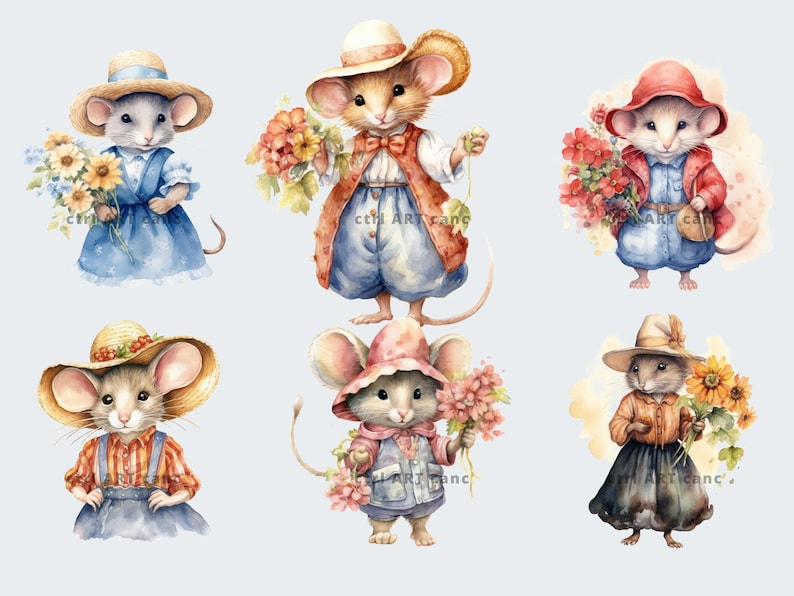 Cute Mouse Watercolor Clipart Country Mouse Clipart - Etsy