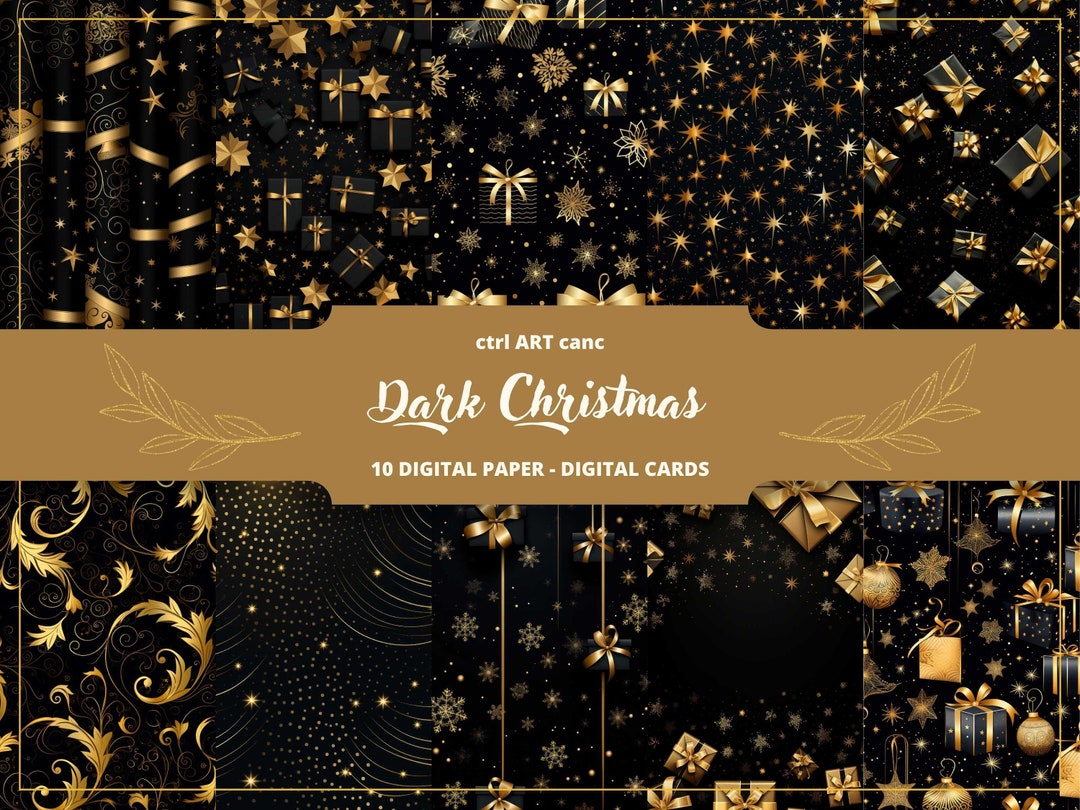 Black & Gold Christmas Digital Paper, Christmas Wrapping Paper, Junk ...