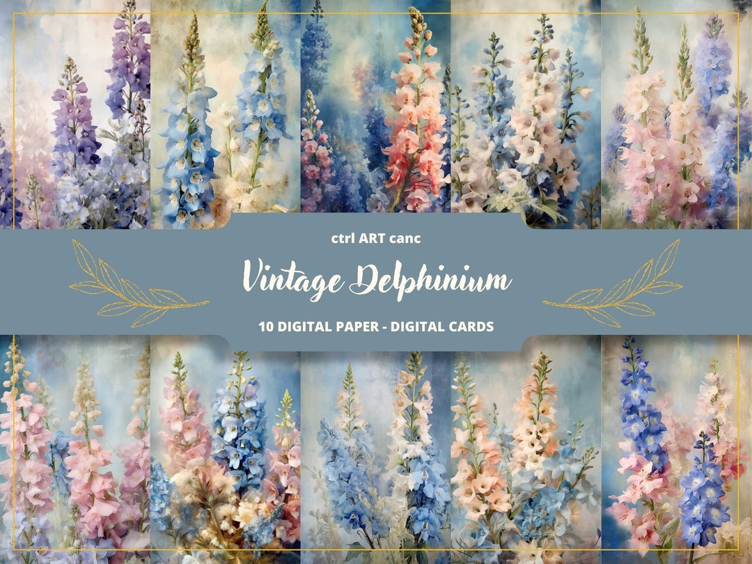 Vintage Delphinium Printable, Delphinium Paper, Romantic Decor, Journal ...