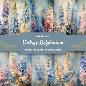 Vintage Delphinium Printable, Delphinium Paper, Romantic Decor, Journal ...