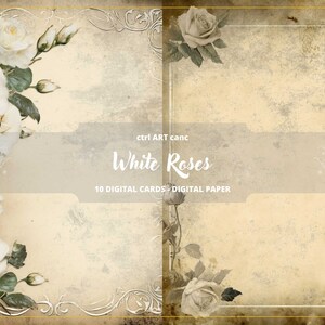 10 White Roses Printable, Old Paper, White Roses, Roses Digital Paper ...