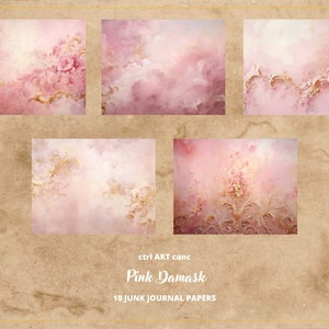 Pink Journal Paper Junk Journal Paper Pink Damask Printable Paper for ...