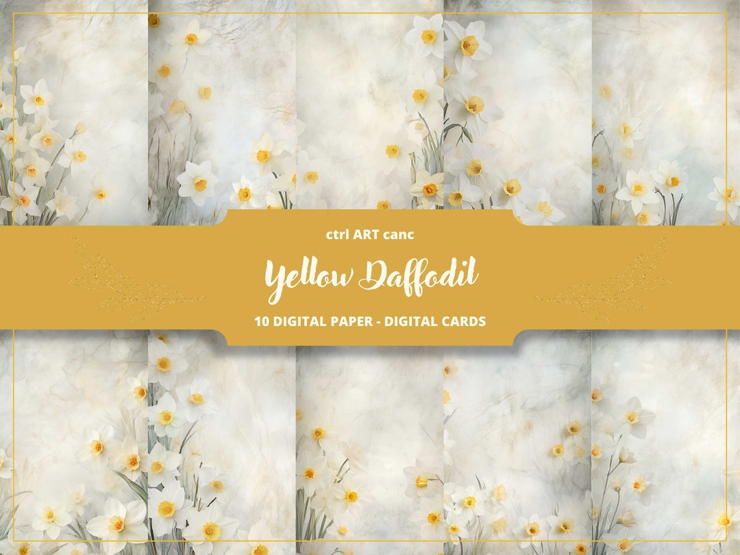 Yellow Daffodil Digital Paper, Wedding Invitation Paper, Digital Paper ...