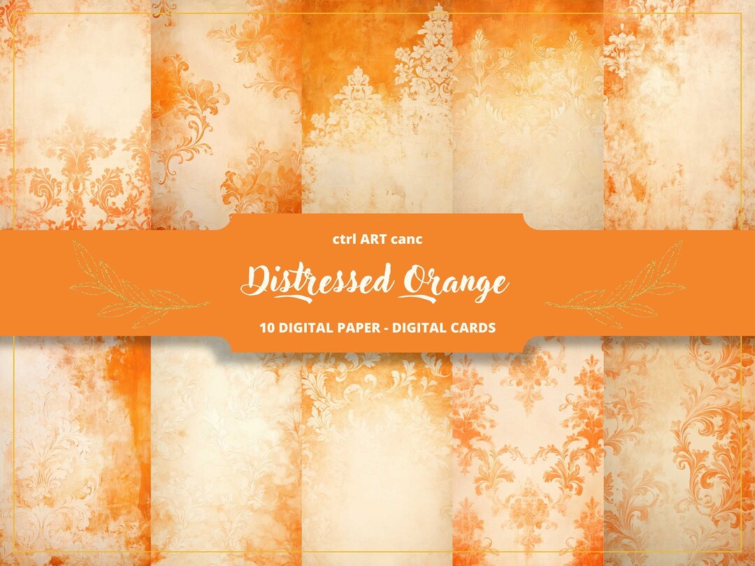 Orange Damask Digital Paper: Tattered Scrapbook Pages (digital Download ...