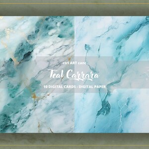 Teal Marble Digital Paper Carrara Marble Printable Paper for Junk ...