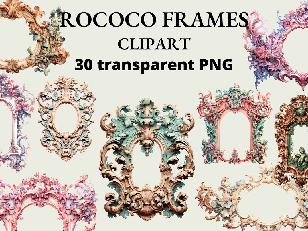 30 Rococo Frame Clipart: Elegant Baroque PNG Bundle (digital Download ...