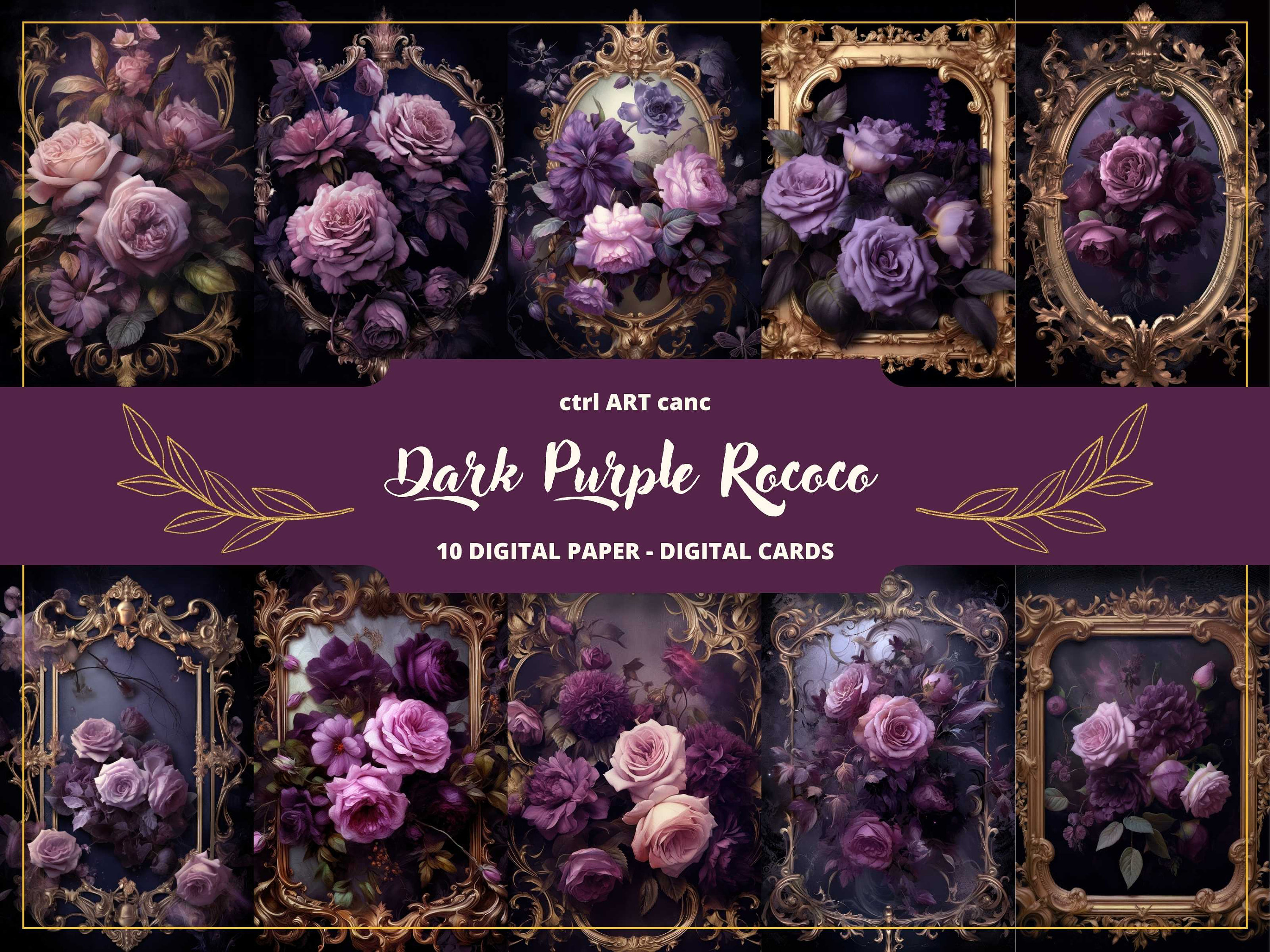 Dark Purple Rococo Roses Printable Dark Rose Printable - Etsy