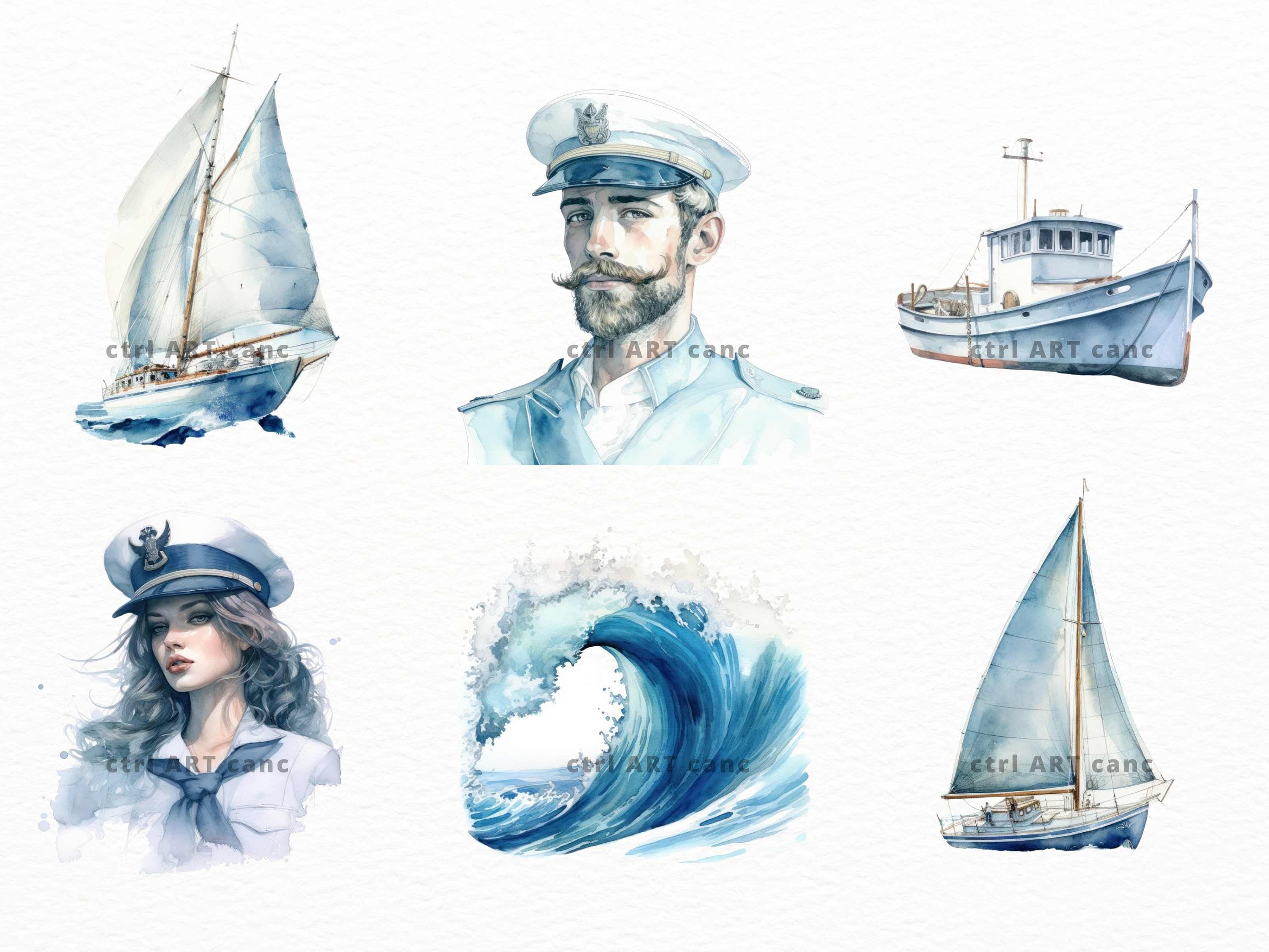 Sea Scenery Watercolor Clipart, Marine PNG Bundle (digital Download) - Etsy