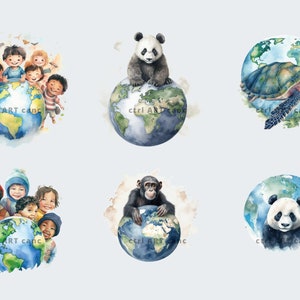 Planet Earth Watercolor Clipart: Sustainability PNG Bundle (digital ...