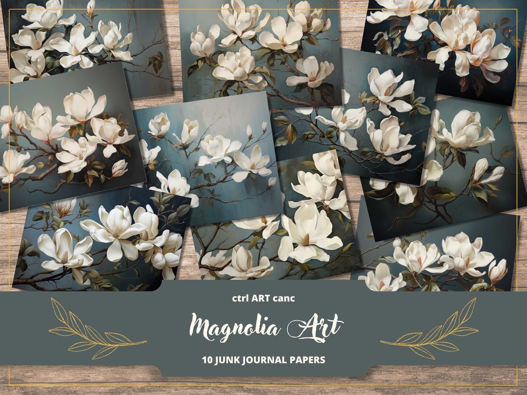 Magnolia Junk Journal Kit Floral Scrapbook Paper Blue Scrapbook ...