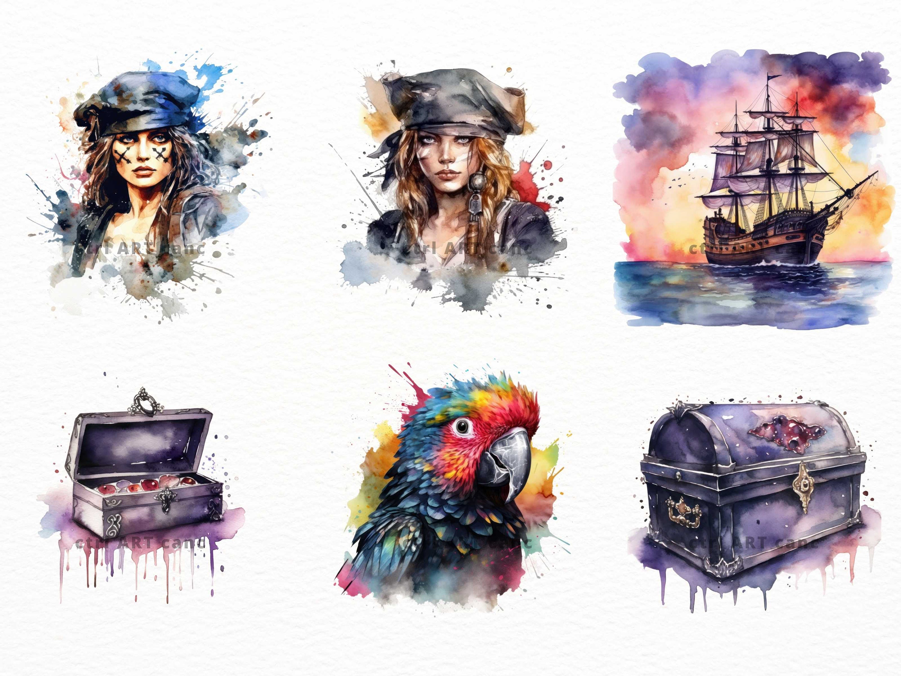 Pirate Watercolor Clipart Pirates Party Invitation Pirate - Etsy