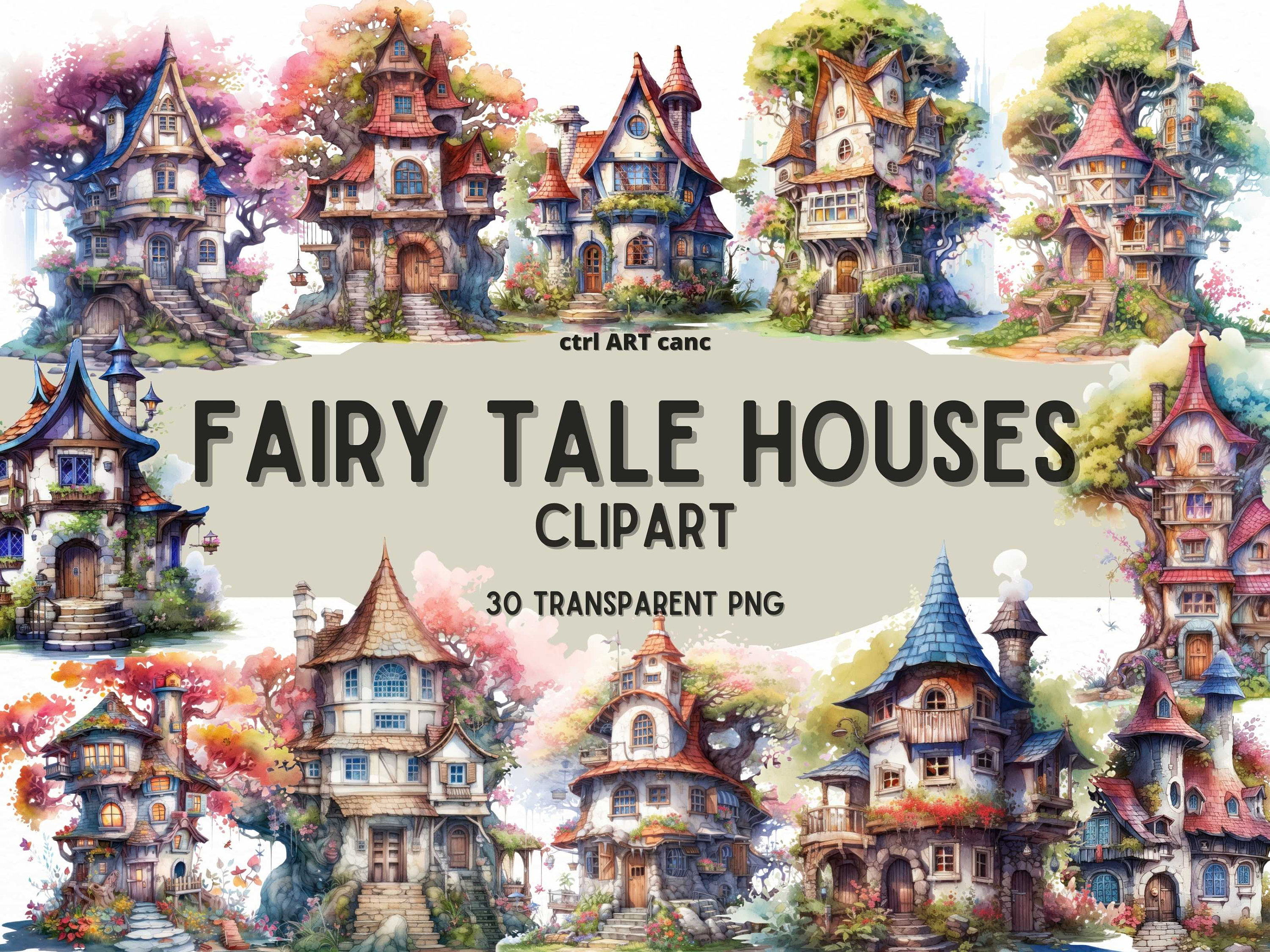 Fairy Tale House Clipart: Whimsical Fantasy PNG Bundle (digital ...
