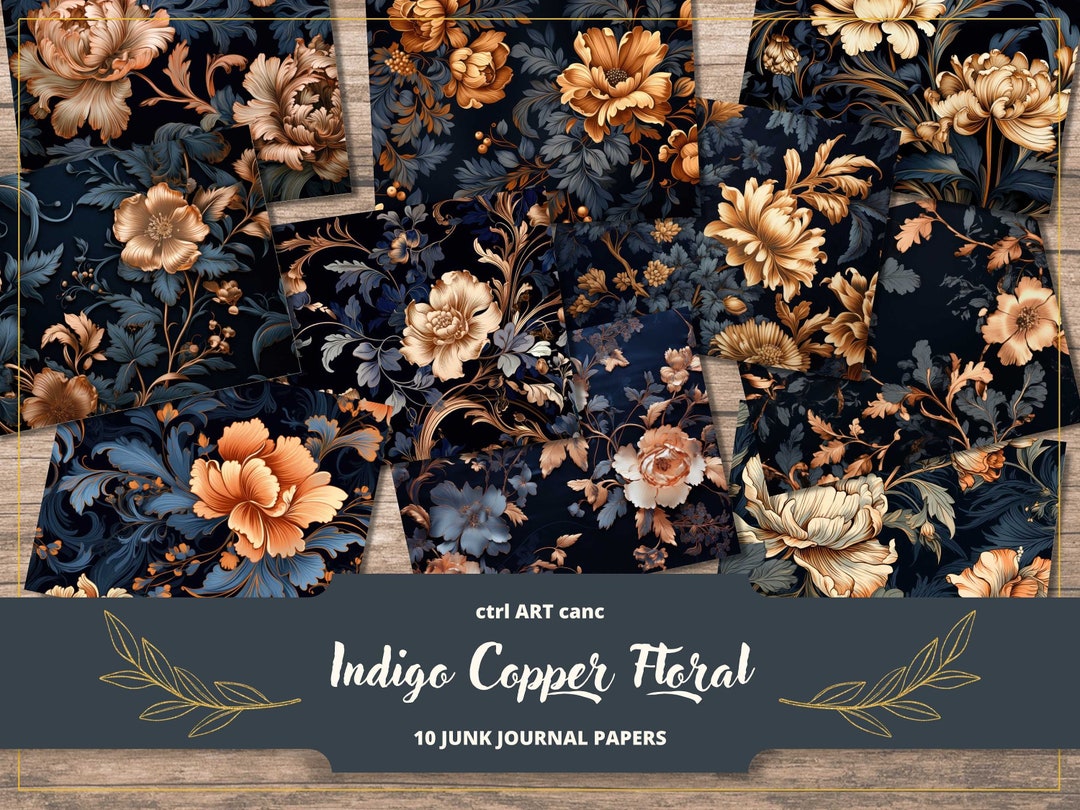 Blue Floral Junk Journal Kit Printable Floral Paper Blue Paper for ...