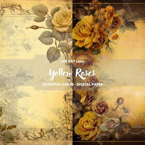 10 Yellow Roses Digital Paper, Old Paper, Yellow Roses, Roses Digital ...