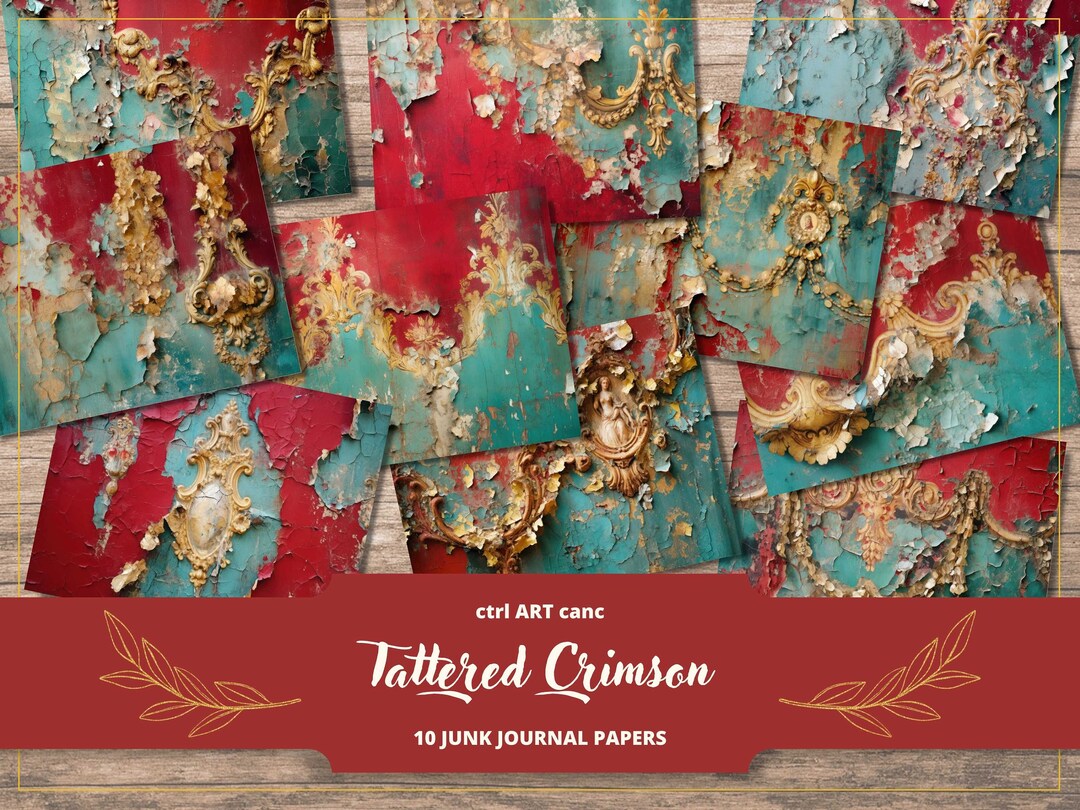 Tattered Red Digital Paper Red Journal Paper for Junk Journal Printable ...
