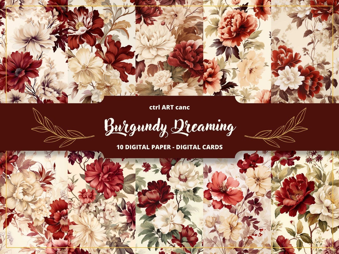 Burgundy Journal Digital Paper, Junk Journal Paper, Scrapbooking Paper ...
